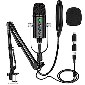 USB Microphone Condenser Computer PC Gaming Mic Podcast Microphone Kit for Streaming,Recording,Vocals,ASMR,Voice,Cardioid Studio Microphone for Phone/Pad/Android/MAC/Laptop/PS4/USB C Phone,YouTube