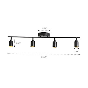 VidaLite LED Track Light, 7W Four Bulb Fixed Rail with Rotating Heads, 3000K Modern Interior Spotlight, Black