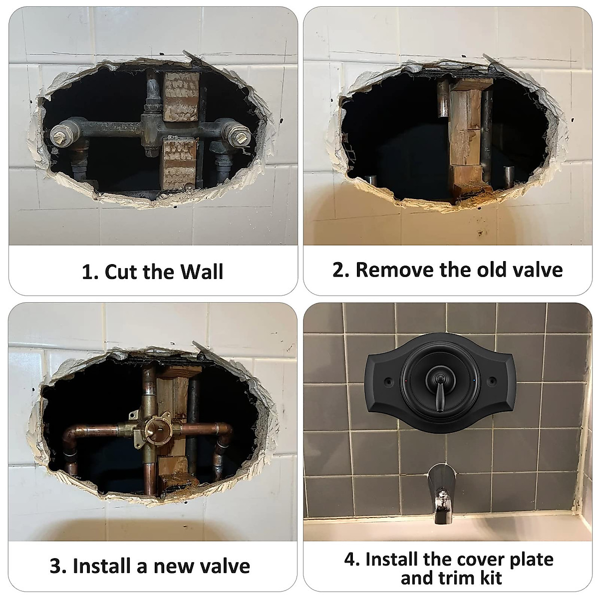 Renovation Shower Cover Plate for 2-Handle or 3-Handle to 1-Handle Shower Updates, Matte Black