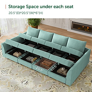 HONBAY Convertible Sleeper Sectional Sofa Modular Couch with Storage Seat Reversible Sectional Sleeper Couch with Modular Sectional Couch in Aqua Blue