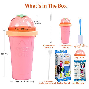 Slushy Cup - Tik Tok Magic Quick Frozen Smoothie Cup, Double Layer DIY Homemade Slushy Maker Cup, Food Grade Silicone Slushie Maker Cup with Spoon & Cleaning Brush for Kids, Birthday Gift - Pink New