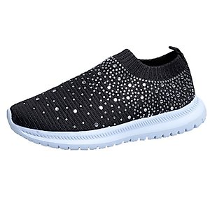 GUTZBSY Womens Rhinestones Glitter Fashion Mesh Walking Shoe,Bling Sneakers for Women Rhinestones (Black,6)