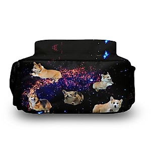 Granbey Galaxy Welsh Corgis Backpack Cute Space Puppies Waterproof College Bag Personalized Laptop Bag Travel Zipper Bookbag Casual Hiking Shoulder Daypack for Men Women Teens