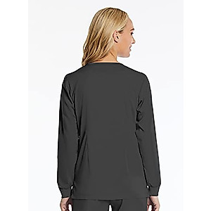 Scrub Jacket for Women 3 Pocket 4-Way Stretch Snap Button for Hospital Dental EL9405 (Pewter, X-Small)