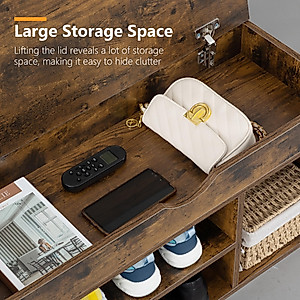 WellFurGeer Shoe Bench with Storage, Entryway Bench with Shoe Storage, Shoe Rack with Bench, Shoe Storage Bench with Padded Cushion, Shoe Storage Bench, Brown + Gray