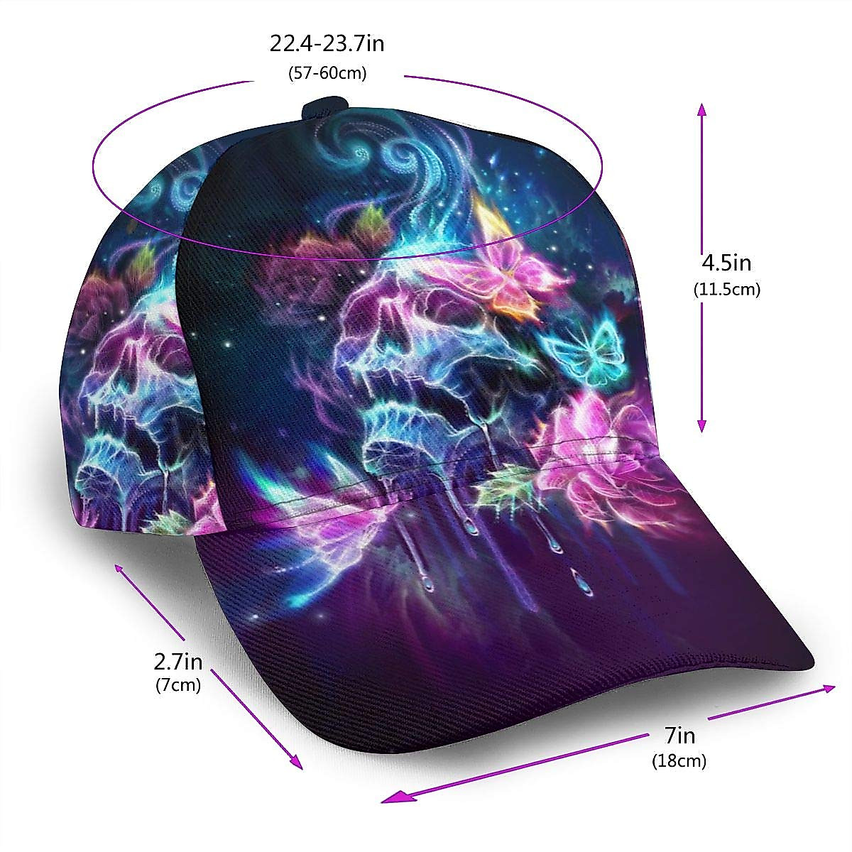 Unisex Baseball Caps Breathable Hip-Hop Baseball Dad Cap for Park, Running, Fishing, Hunting, Cool Baseball Hat Colorful Skulls Dad Hats