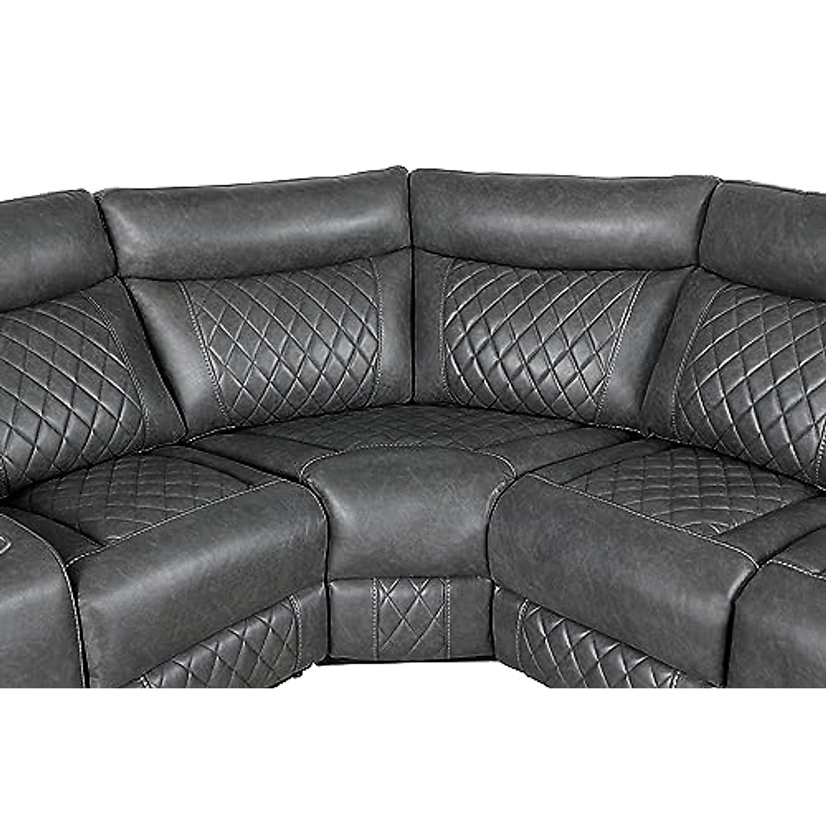 ERYE L-Shape Manual Reclining Motion Sectional Sofa Couch,5 Seaters Corner PU Leather Upholstered Recliner Sofa&Couch W/Storage Console,2 Stainless Steel Cup Holders, for Living Room Sets
