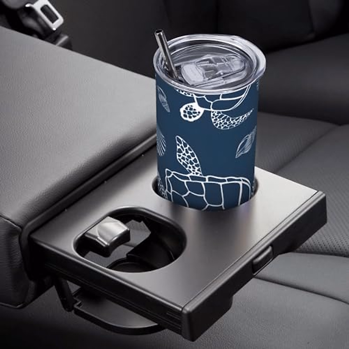 AFHYZY 20 oz Skinny Tumbler Reusable Coffee Travel Mug with Lids and Straws, Insulated Coffee Cups 20oz Stainless Steel Water Bottles Leak Proof for Office, Women, Sports - Turtle