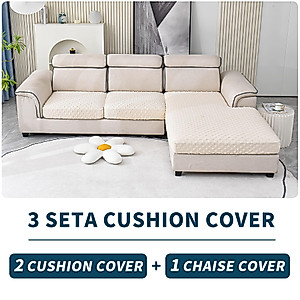 LUFEIJIASHI Sectional Couch Covers L Shape Couch Cushion Covers for Sectional Sofa,Stretch Sectional Sofa Covers Furniture Protector for Pets Dogs 3 Piece (Beige, 2 Seater + 1 Chaise)