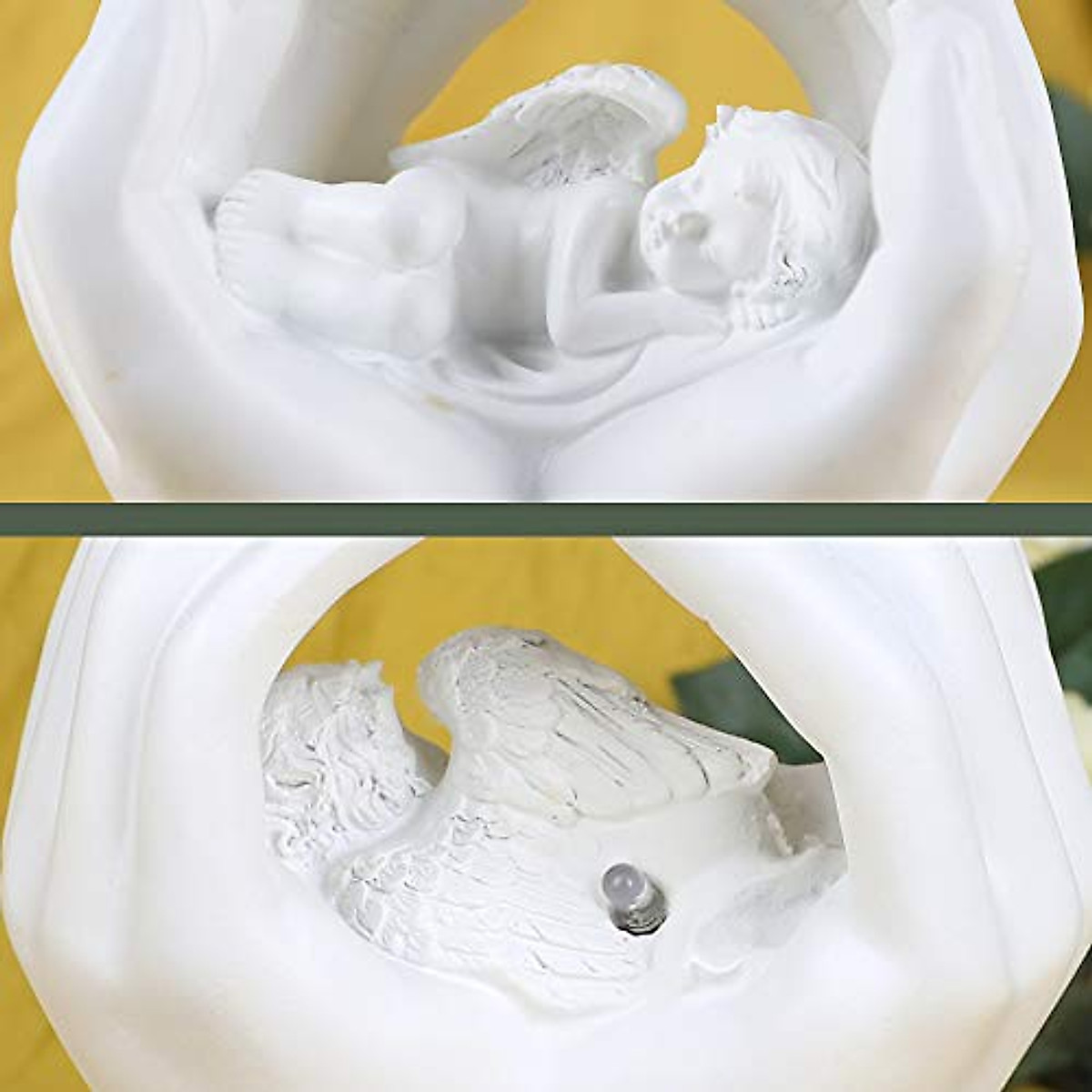 JUNIQUTE Sleeping Resting Angel in God's Hand with Colorful Light Fairy Garden Deco Cupid Statue Home Deco Cherub Statue Baby Sculpture Figurine Memorial