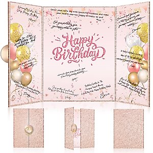 Tnvee Birthday Party Guest Book Birthday Decorations for Women & All Ages, Large 19" x 12.2" Rose Gold Signature Card Board Party Supplies Gifts