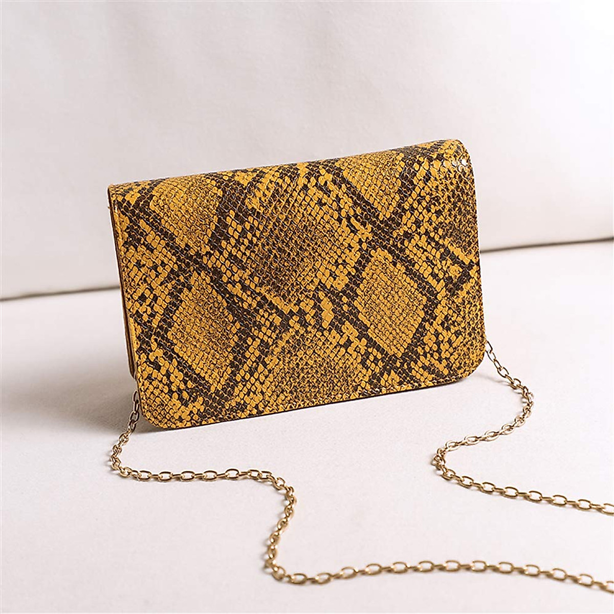 Unique Snake Skin Magnetic Closure Crossbody Purse Shoulder Bag for Women & Girls (Yellow)