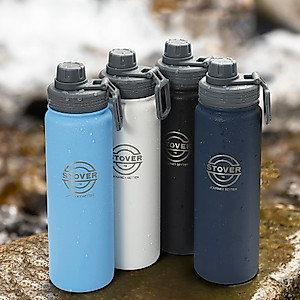 STOVER Insulated Water Bottle, 25oz Stainless Steel Double Wall Vacuum Wide Mouth Leakproof Spout Lid with Handle Ideal for Sports, Travel & Daily Use (Light Blue)