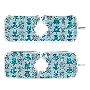 2 Pack Faucet Splash Guard for Sink,Sea Turtle Teal Seamless Washable Kitchen Faucet Absorbent Mat for Sink , Sink Mats and Protectors for Kitchen, Faucet Splash Catcher for Bar