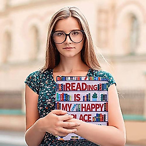 Reading is My Happy Place Book Sleeves Protector, Bookshelf Book Sleeve with Zipper, 11x8.5 Inch Washable Fabric Book Lovers