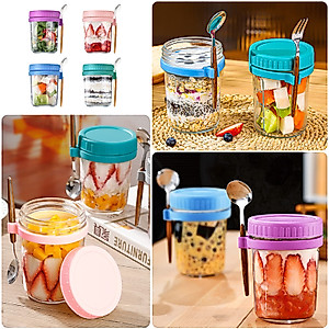 Overnight Oats Containers with Lids and Spoon, 4 Pack Mason Jars for Overnight Oats, 16 Oz Overnight Oats Jars Glass Oatmeal Container to Go for Chia Pudding Yogurt Salad Cereal Meal Prep Jars (Blue