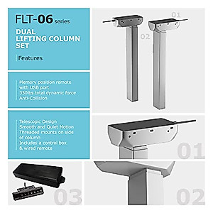 PROGRESSIVE AUTOMATIONS Height Adjustable Two-Leg Lifting Column Set - 24VDC | Brushed DC Motor | Height Range (22 to 47.5) | for Industrial, Home, Office Automation | FLT-06 Model