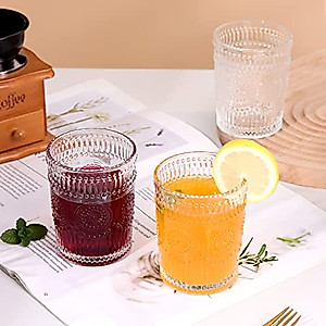 Amzcku Vintage Drinking Glass Set of 4, 10 oz - For Cocktails, Mixed Drinks, Whiskey, Beverage, Water, Milk and Juice…