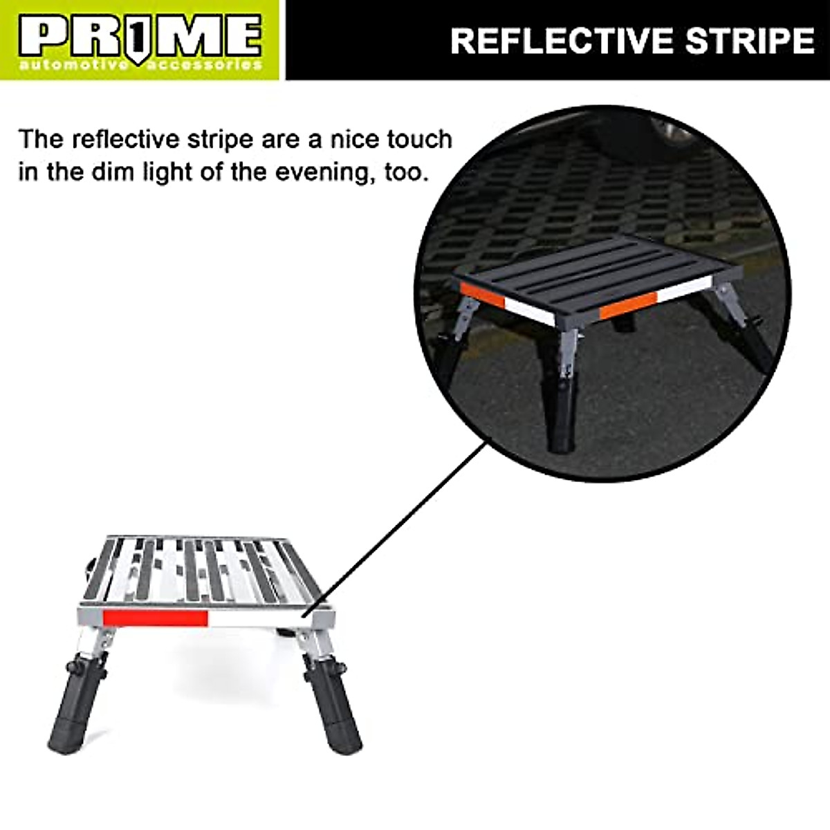 Prime 1 Safety RV Steps Extra Large Platform 19in x 14.5in Extra Size RV Folding Step Stool and Ladder, 600lbs, Height Adjustable, Aluminium with Reflective Stripe, Anti-Slip Surface and Extra Grip