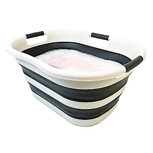 SAMMART 40L (10.5 gallon) Collapsible Plastic Laundry Basket - Foldable Pop Up Storage Container/Organizer - Portable Washing Tub - Space Saving Hamper/Basket (2, Grey/Washed Black)