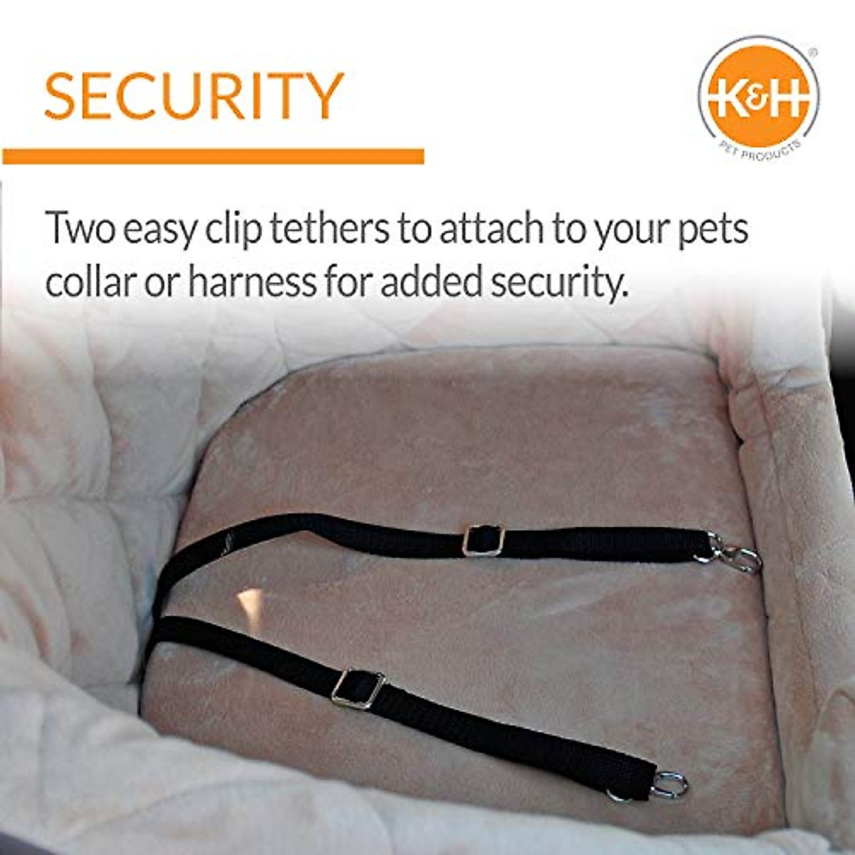 K&H Pet Product Bucket Booster Dog Car Seat with Dog Seat Belt for Car, Washable Small Dog Car Seat, Sturdy Dog Booster Seats for Small Dogs, Medium Dogs, 2 Safety Leashes, Large Tan/Tan