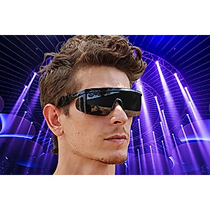 FLAWLESS EYEWEAR Semi Rimless Goggle Style Retro Rainbow Mirrored Lens ZigZag Sunglasses (Black)