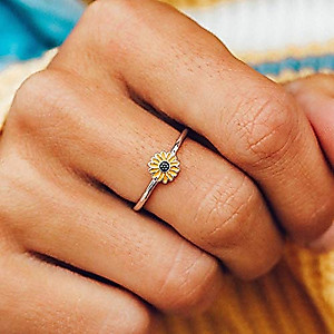Pura Vida Silver-Plated Enamel Sunflower Ring - Brass Base Band Design - Size 6