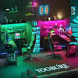 Yoobure L Shaped Desk with Pegboard, Reversible Gaming Desk with LED Lights & Power Outlets, Computer Desk with Drawers & Storage Shelves, Office Desk with Monitor Stand Corner Desk Home Office Desks