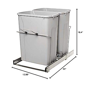 Knape & Vogt RS-PSW15-2-35-R-P in-Cabinet, 18.4 14.25 22-Inch Pull Out Trash Can, Platinum