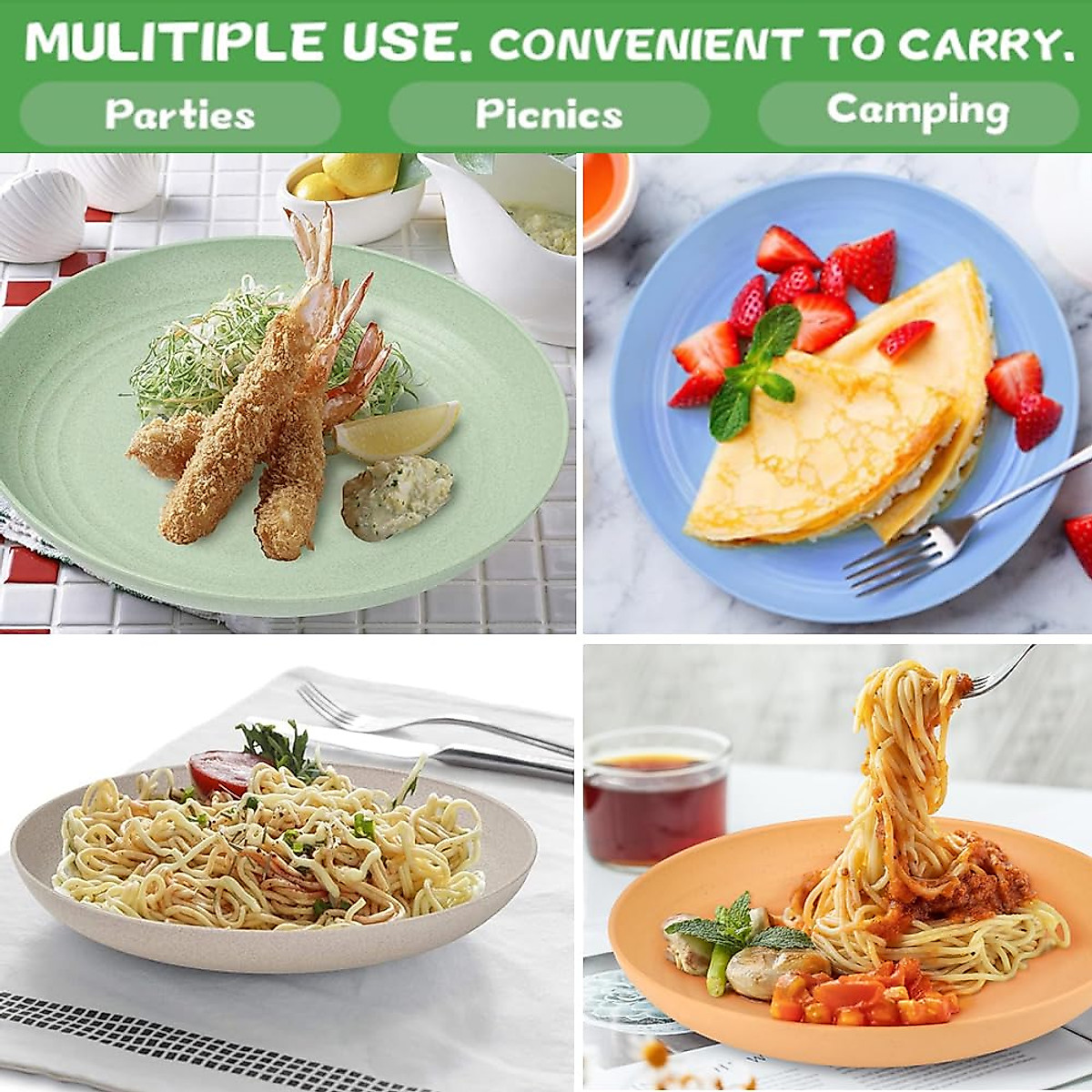 9 Inch Unbreakable Wheat Straw Plates - Reusable Plate Set - Dishwasher & Microwave Safe - Dinner Dishes Lightweight Plates Salad Kids Adult Plate for Kitchen Camping - BPA Free (Plate-9in)