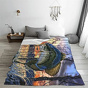 WOWUSUO Bass Fish Blanket Fishing Throw Bed Blankets Cozy Lightweight Soft Bedding for Sofa and Bed Office Travel 80x60 inches