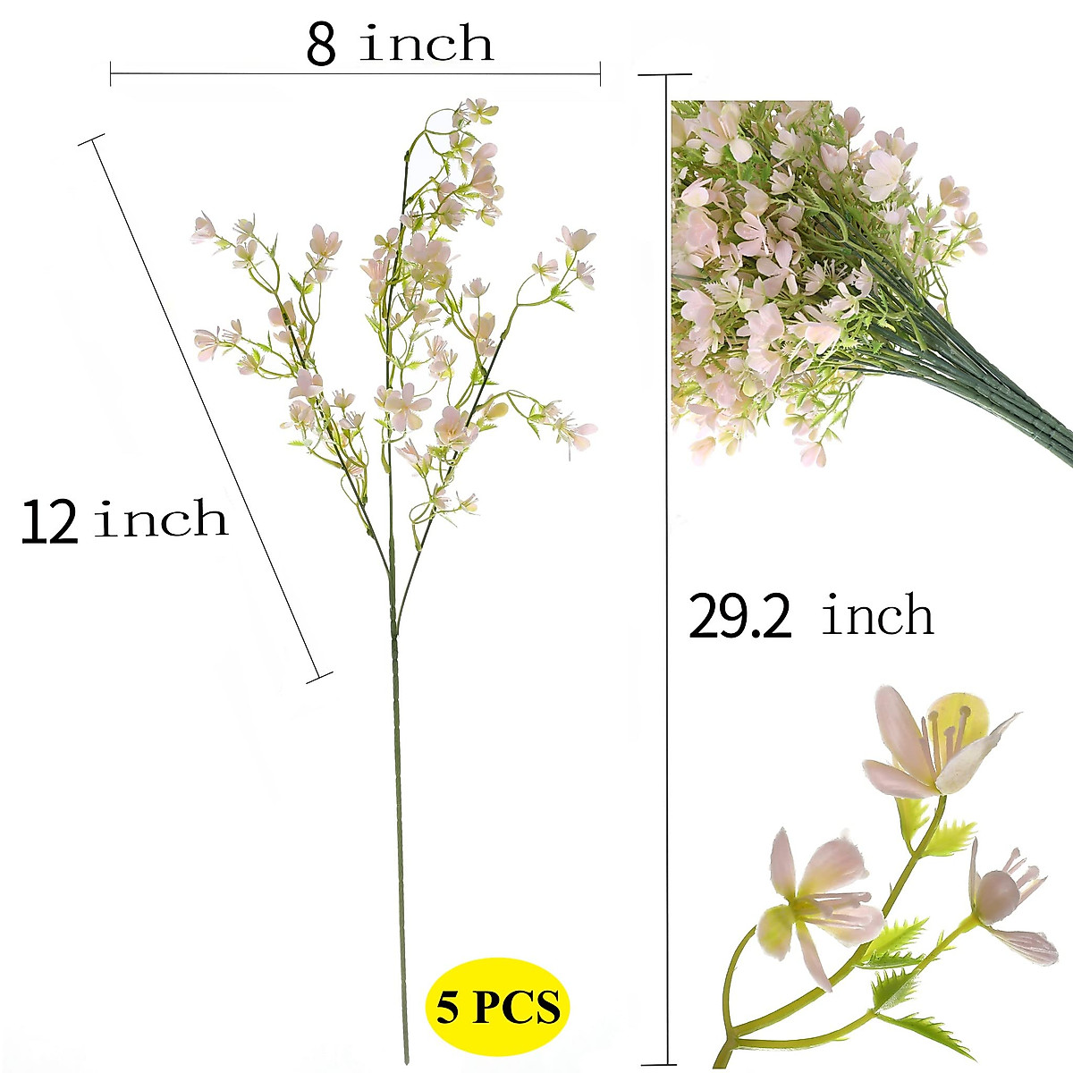 Grand Verde 29” Blush-Pink Plastic Flowers Artificial Bouquet Faux Greenery Long Stems for Tall Vase, DIY Crafts Home Decoration, Bulk 5pcs
