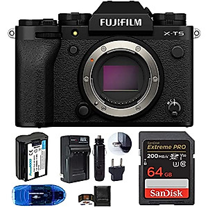 Fujifilm X-T5 Mirrorless Digital Camera Body Bundle, Includes: SanDisk 64GB Extreme PRO SDXC Memory Card, Spare Battery + More (6 Items) (Black)