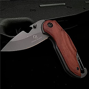 Folding Pocket Knife Wood Handle 7Cr13Mov Steel Blade Pocket Hunting Knife Outdoor Camping Multi-tool Survival Knife EDC for Men Women's Gift