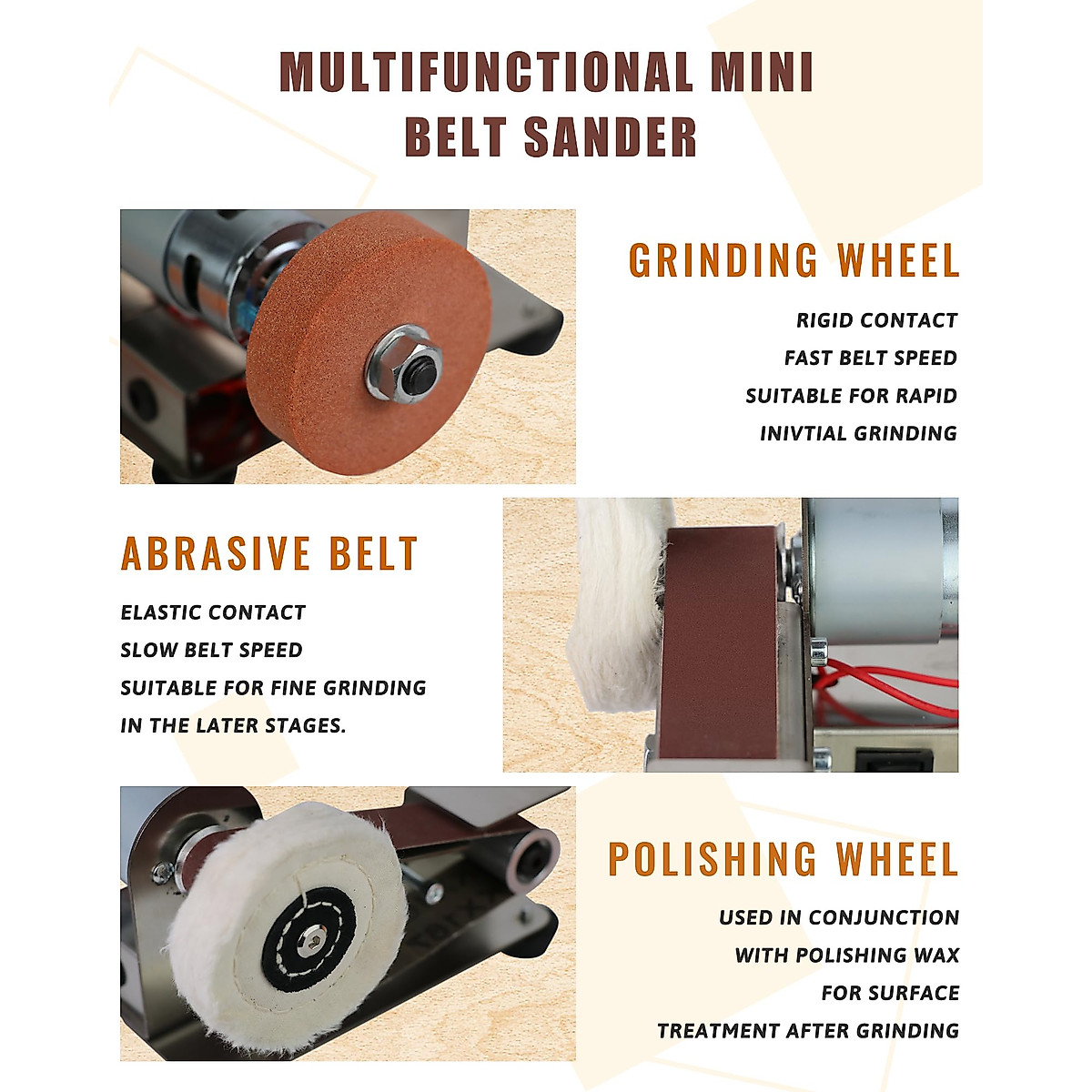 Blissthrill Mini Belt Sander, Electric Spindle Sander, 15° belt sander for knife making, 7 Adjustable Speed Knife Polishing Kit, Power Belt Sanders for Metal Working, DIY (6.5 Inch Mini Belt Sander)