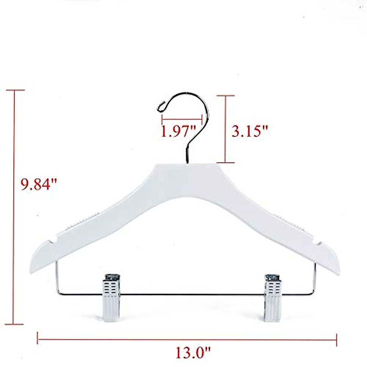 Quality White Wooden Kids Hanger Luxury Design Chrome Swivel Hook (5, 13" inch with Clips)