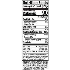 HAPPYTOT Organics Super Foods Stage 4, Apples Spinach Peas & Broccoli + Super Chia, 4.22 Ounce Pouch (Pack of 16) packaging may vary