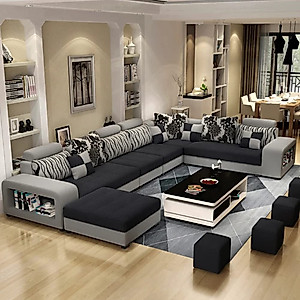 Luxury USB charging 7 Seater modern European fabric Dark grey 360 * 240 * 176 cm