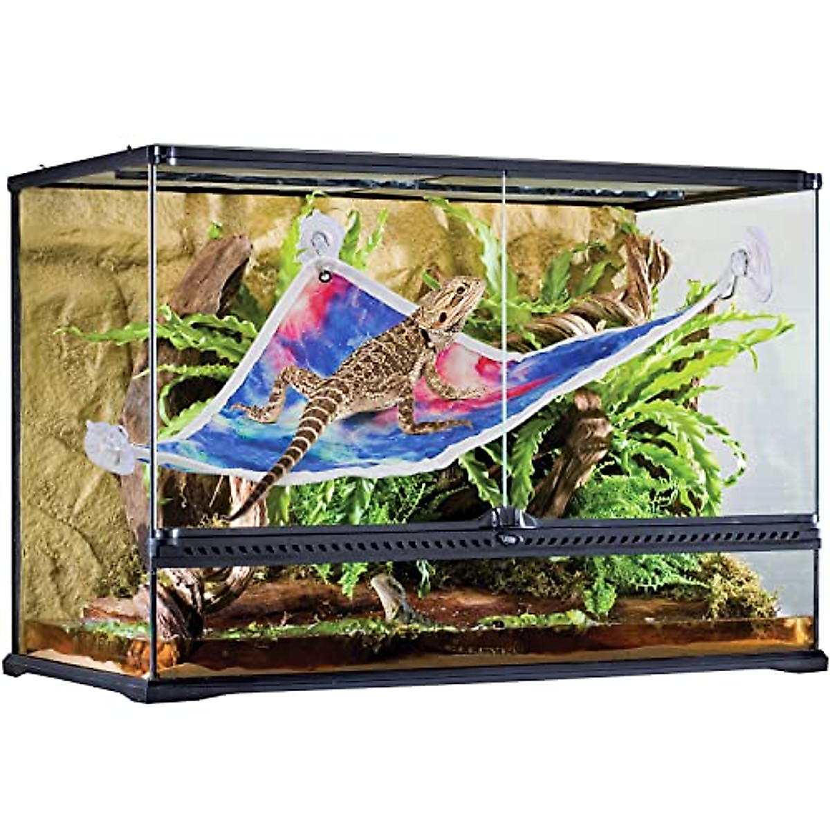 Reptile Hammock Swing Hanging Bed, Lizards Hammocks, Bearded Dragon Lounger, Terrarium with Suction Cups Habitat Decor Hammock for Climbing Chameleon Hermit Crab Lizards Birds Gecko