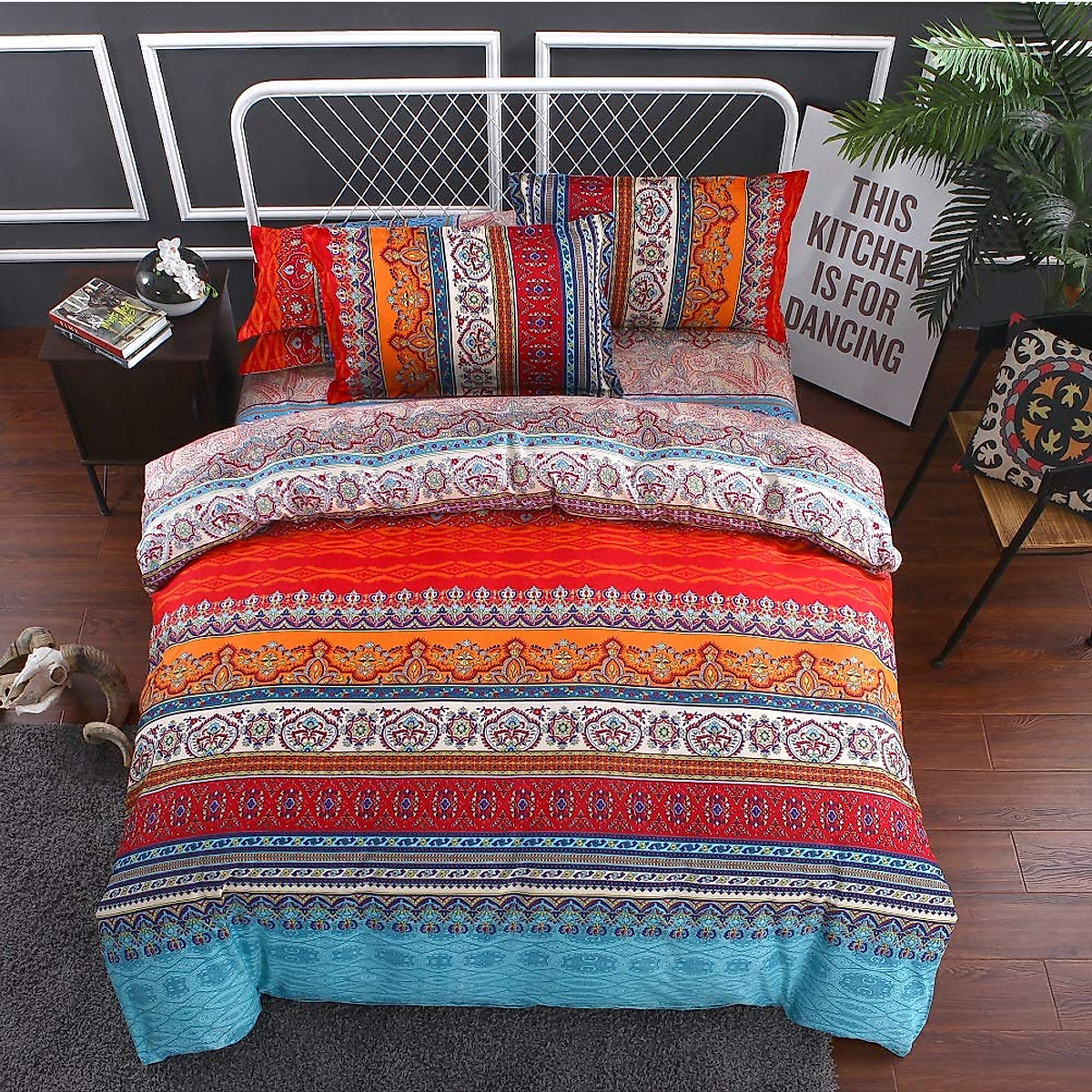 Bohemian Duvet Cover Queen, Microfiber Bohemian Bedding Sets, 3 Pieces Boho Duvet Cover for All Seasons, 1 Duvet Cover and 2 Pillowcases with Zipper Closure, Breathable Easy Care (Bohemian, Queen)