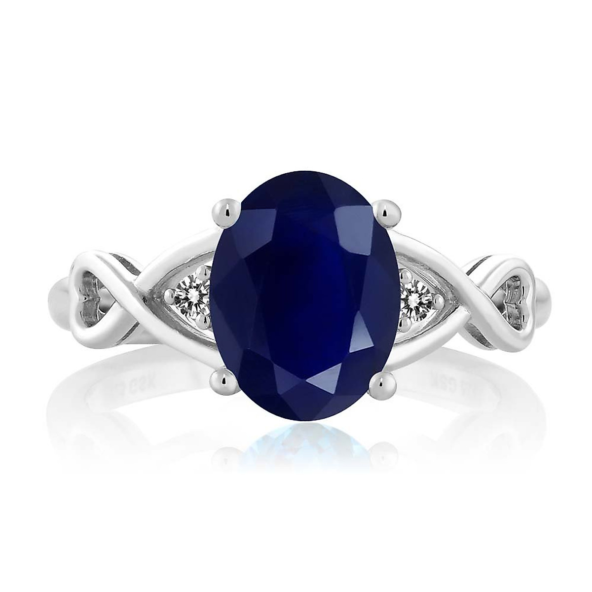 Gem Stone King 925 Sterling Silver Blue Sapphire and White Diamond Engagement Ring For Women (2.56 Cttw, Gemstone Birthstone, Available In Size 5, 6, 7, 8, 9)