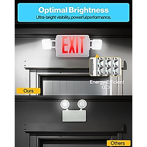 Sunco Red Exit Signs With Emergency Lights, Two Adjustable Square LED Lights, 94V-0 Fire Resistant, Backup Battery, 120-277V, Wall Or Ceiling Mount, Commercial Grade Double Sided 4 Pack