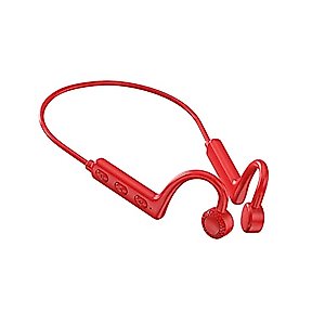 Betreasure Bone Conduction Headphones Bluetooth 5.2 Wireless Open Ear Earphone Waterproof Sport Headset High Fidelity Stereo Sound Earbuds with Mic for Workouts Running Driving (Red)