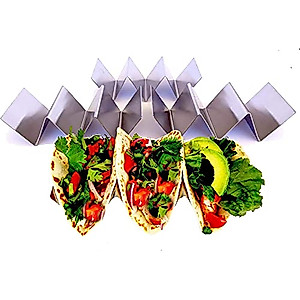 Taco Holder - Taco Holders, Stainless Steel with Free Recipe Ideas - Taco Stand Up Holder - Taco Stand - Taco Plates - Holds 3 Tacos - Dishwasher, Oven and Grill Safe (4 Pack)