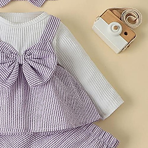 Newborn Baby Girl Clothes Infant Long Sleeve Shirt Tops Bell Bottoms Flared Pants Set 3PCS Fall Winter Outfits with Headband Purple 0-3M