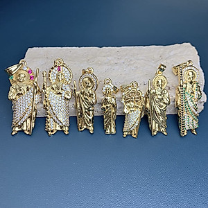 18K Gold Plated Saint Jude Necklace, 24In San Judas Tadeo Pendant Necklace (ST-1)