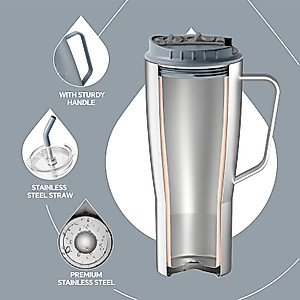 Ideus 32 oz Tumbler with Handle and Straw, 100% Leakproof Insulated Tumbler with Lid and Straw, Gifts for Teens Women Men, Cup Holder Friendly (Gray)