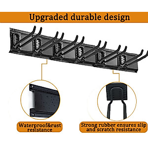 foriy Garage Clamping Garden Tool organizer Tool Storage Rack with 6 Hooks Wall Mount Tool Storage Hook Heavy Duty Garden Tool Hanger Rack for Ski Gears, Chair, Broom, Mop, Rake Shovel Yard Tools