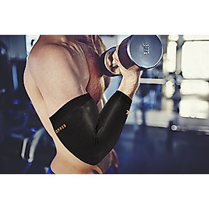 THX4COPPER Elbow Compression Sleeve(2 Pieces) - 1Copper Infused Support –Guaranteed Recovery Copper Elbow Brace-Idea for Workouts, Sports, Golfers, Tennis Elbow, Arthritis, Tendonitis-Large