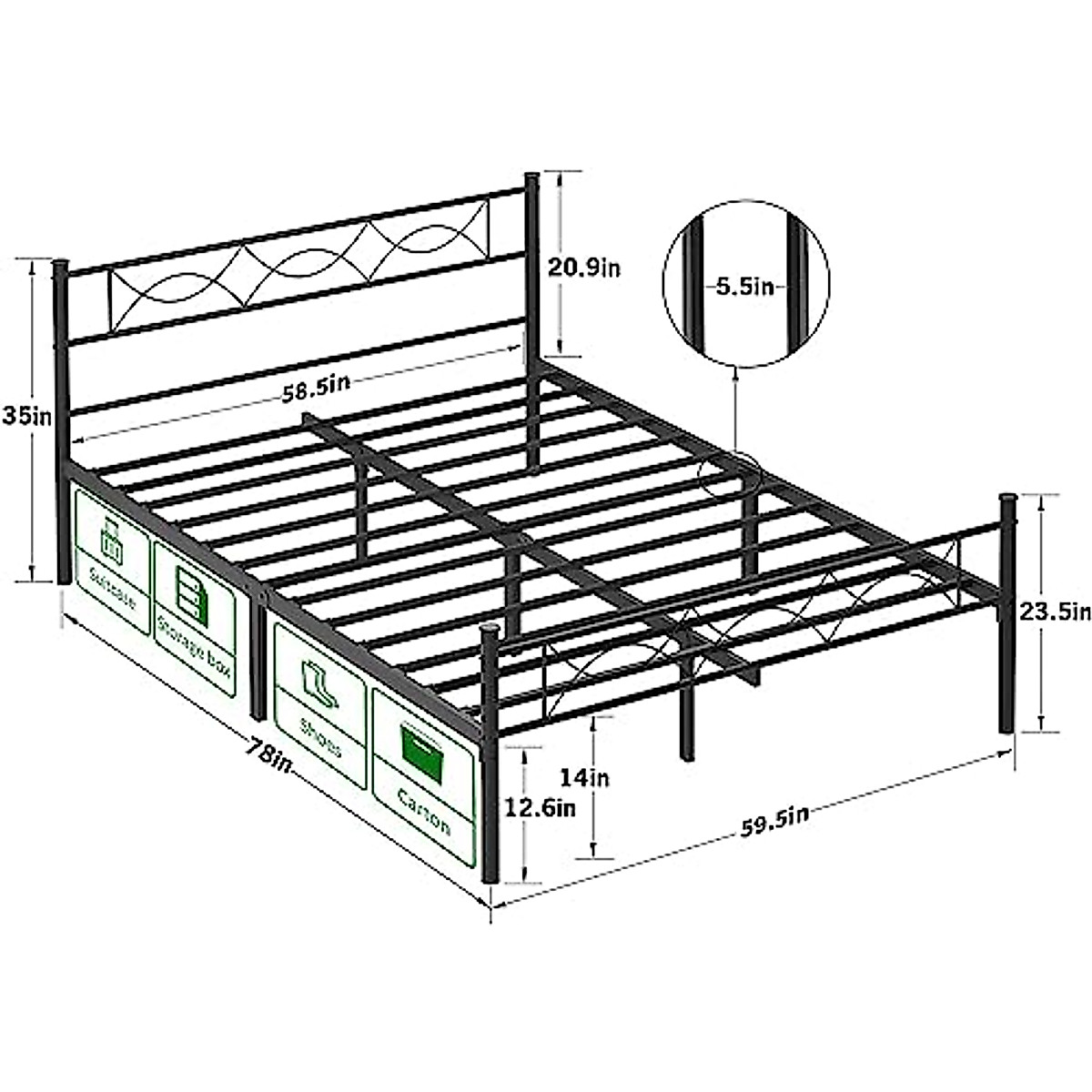 Black Metal Bed Frame Queen Size with Headboard Modern Platform Bed Sturdy and Easy Assembly No Box Spring Needed